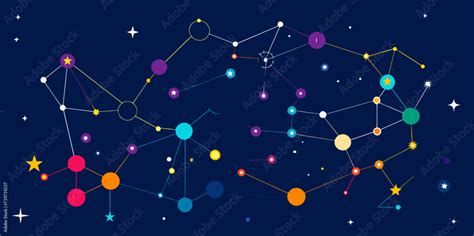 Constellation Map With Labeled Stars Astronomy Chart Stock Vector