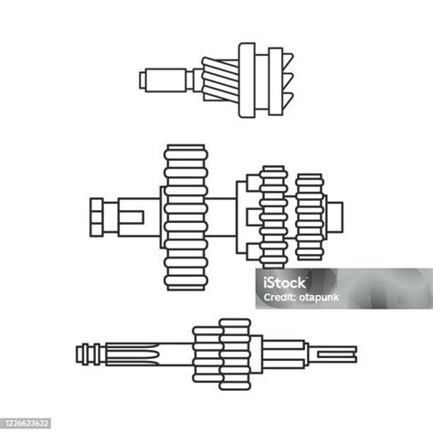 라인 벡터 아이콘 세트 자동 모토 부품 액세서리 기어입니다 수리 서비스 장비 엔진 요소 상점 카탈로그 빈티지 차량 기호입니다 오토바이 정비사 교통 그래픽 요소 배경 예비