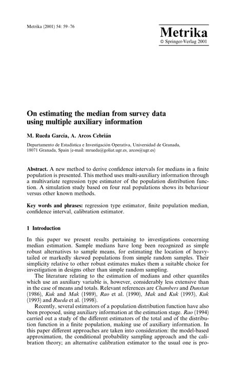 Pdf On Estimating The Median From Survey Data Using Multiple Auxiliary Information