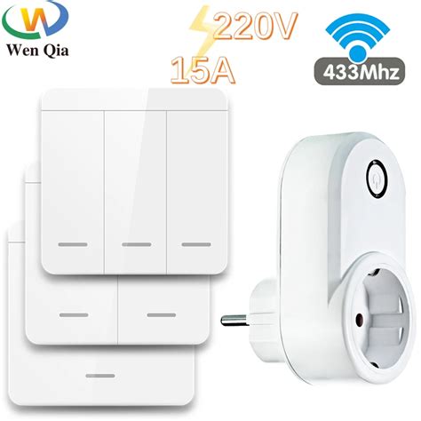 무선 벽 스위치 원격 온 오프 전기 소켓 Eu Fr 범용 조명 스위치 플러그 Ac 220v 15a 팬 Led용 전기 콘센트