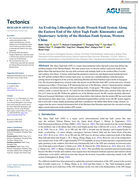 Pdf An Evolving Lithospheric‐scale Wrench Fault System Along The Eastern End Of The Altyn Tagh