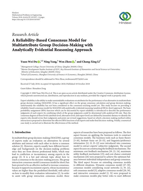 Pdf A Reliability Based Consensus Model For Multiattribute Group Decision Making With
