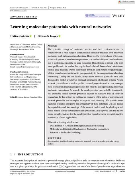 Pdf Learning Molecular Potentials With Neural Networks