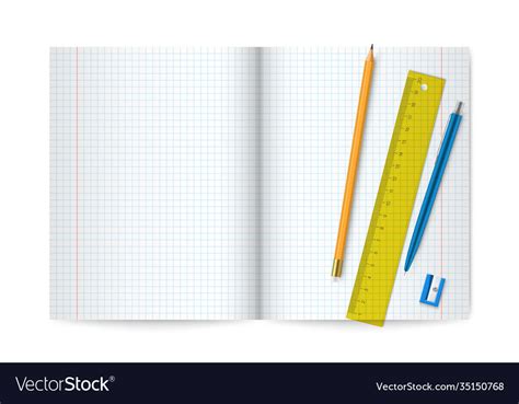 Exercise Book Or Open Composition Ruler Pen Vector Image
