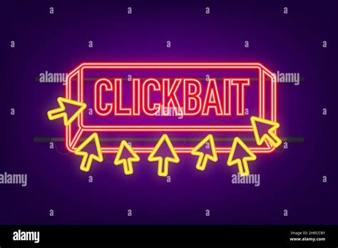 Clickbait Red Button Hand Click Neon Icon Symbol Cursor Arrows Push Button Vector Stock