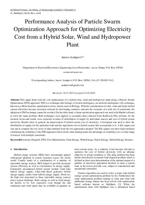 Pdf Performance Analysis Of Particle Swarm Optimization Approach For
