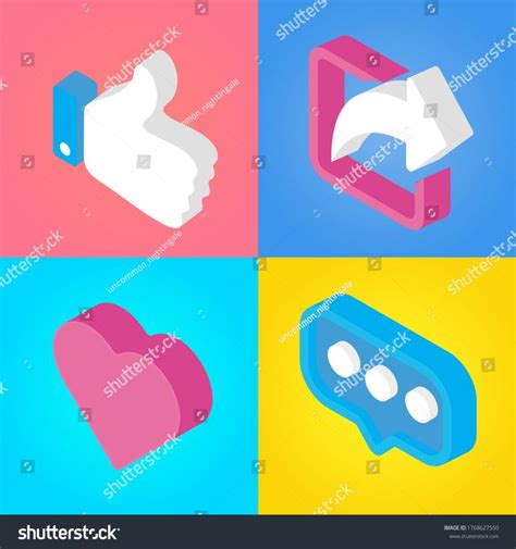 Isometric Social Media Icons Pack Like Stock Vector Royalty Free