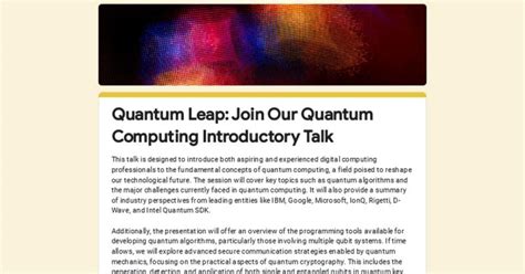 Praveen Gupta On Linkedin Quantum Leap Join Our Quantum Computing Introductory Talk