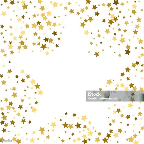 골드 프레임 또는 흰색 배경에 무작위 분산형 황금 별 테두리 축제 배너 생일 인사말 카드 엽서 웨딩 초대장에 대 한 디자인 요소입니다 벡터 일러스트 레이 션 결혼식에 대한
