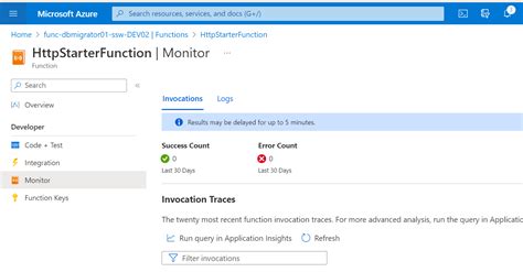 newly created durable function with default code in azure portal