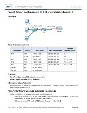 Fillable Online Itesa Edu Packet Tracer Configuracin De ACL Extendidas Situacin 3 Fax Email