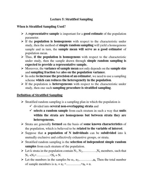 Lecture 5 Stratified Sampling Pdf Sampling Statistics Stratified Sampling