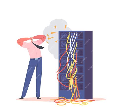 시스템 관리자 또는 Sysadmin 문자 서비스 단락 관리가 있는 서버 랙 유지 네트워크 프리미엄 벡터