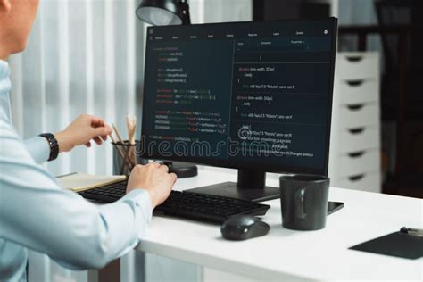 Smart It Developer Looking At Coding Program Application On Computer Infobahn Stock Image