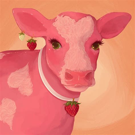 Strawberry Cow Art By Tsundenials Cute Cow Art Aesthetic Pink Cow