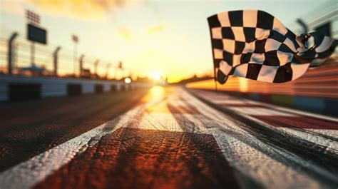 Checkered Flag Finish Line At Sunset Premium Ai Generated Image