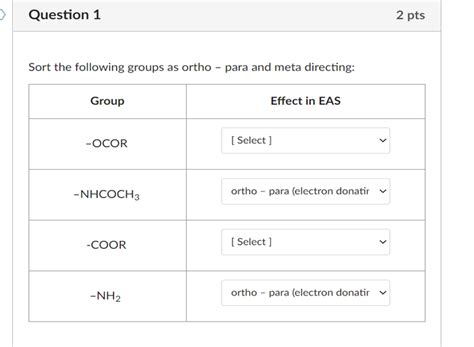 Solved Question 1 2 Pts Sort The Following Groups As Ortho Para