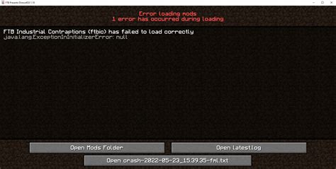 Bug Ftb Industrial Contraptions Mod Fails To Load With Error Java Lang