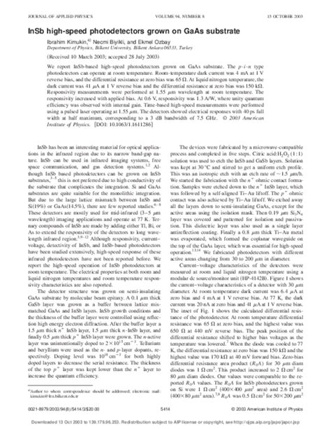 Pdf Insb High Speed Photodetectors Grown On Gaas Substrate Necmi