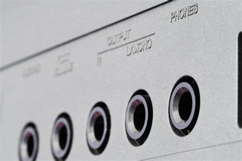 Closeup Of Phone Jack Audio Connector Output Sockets On An Audio Device Stock Image Image Of