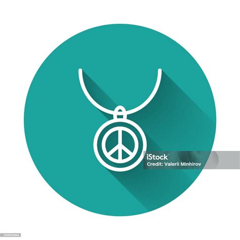 긴 그림자 배경으로 격리 된 평화 기호 아이콘흰색 라인 목걸이 평화의 히피 상징 녹색 원 버튼입니다 벡터 그림자에 대한 스톡 벡터 아트 및 기타 이미지 Istock