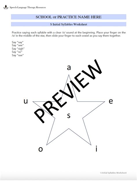 S Initial Syllables Worksheet For Speech Therapy Editable Fillable Printable Pdf