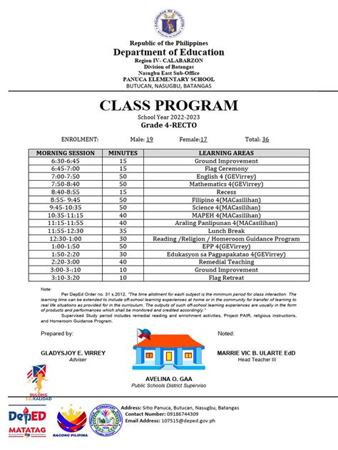 Class Program Grade 4 Pdf