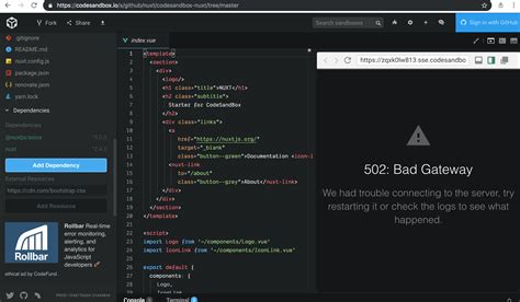 Official Codesandbox Demo Doesnt Work · Issue 4901 · Nuxtnuxt · Github