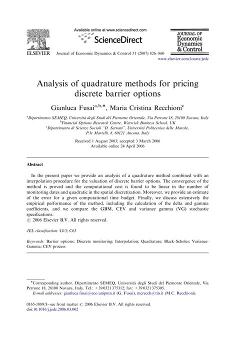 Pdf Analysis Of Quadrature Methods For Pricing Discrete Barrier Options