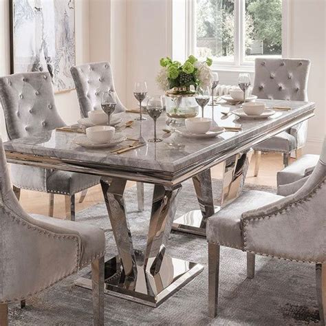 Mocha 160cm Grey Marble Dining Table With Angelica Chairs Oak Furniture