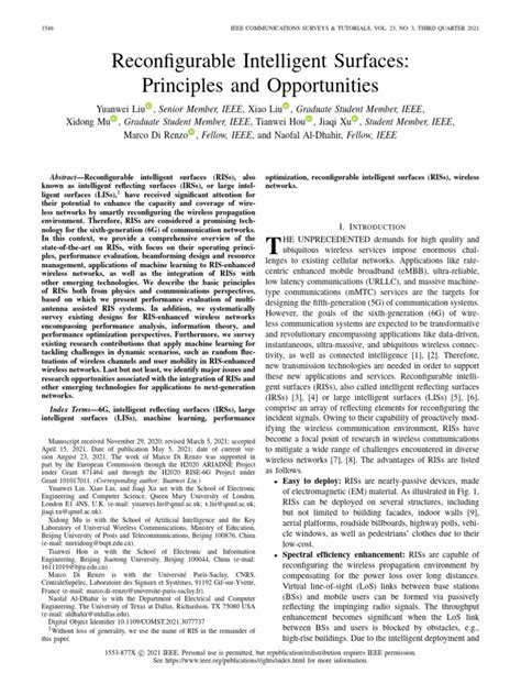 Reconfigurable Intelligent Surfaces Principles And Opportunities Pdf