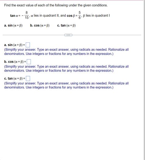 Solved Find The Exact Value Of Each Of The Following Under Chegg