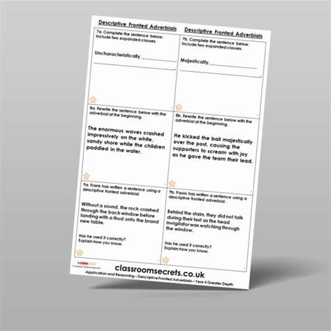 Year 4 Descriptive Fronted Adverbials Application And Reasoning Resource Classroom Secrets