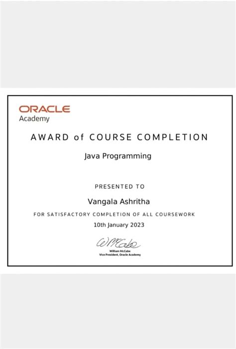 Vangala Ashritha On Linkedin Certified In Java Programming From Oracle