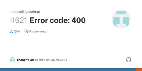 error code 400 · microsoft graphrag · discussion 621 · github