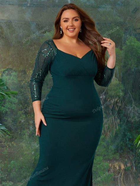 Women Plus Size Sequins Long Sleeve Evening Dresses Shein Asia