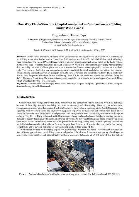 Pdf One Way Fluidstructure Coupled Analysis Of A Construction Scaffolding Under Wind Loads