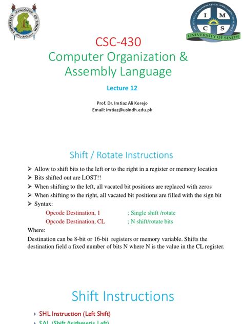 Lecture 12 Pdf Assembly Language Computer Hardware