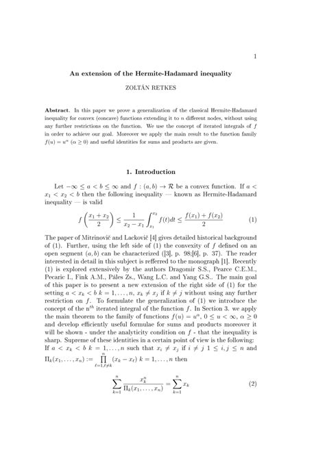 Pdf An Extension Of The Hermite Hadamard Inequality