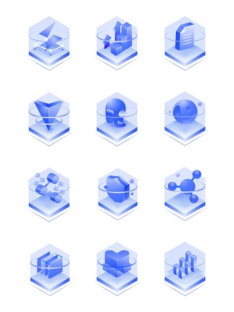 蓝色科技感3d立体大数据可视化ui图标icon 云瑞设计