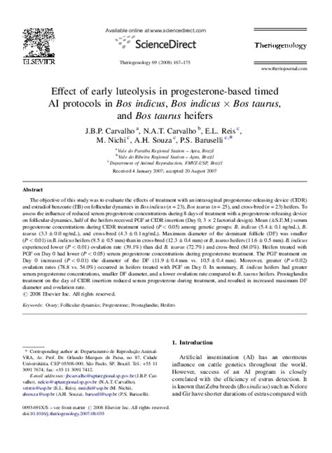 Pdf Effect Of Early Luteolysis In Progesterone Based Timed Ai Protocols In Bos Indicus Bos