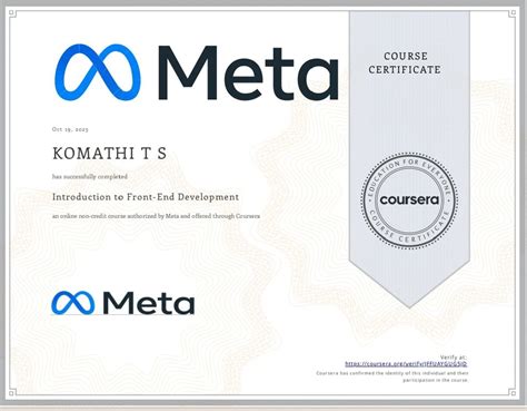 Ts Komathi On Linkedin Frontenddevelopment Coursera Meta