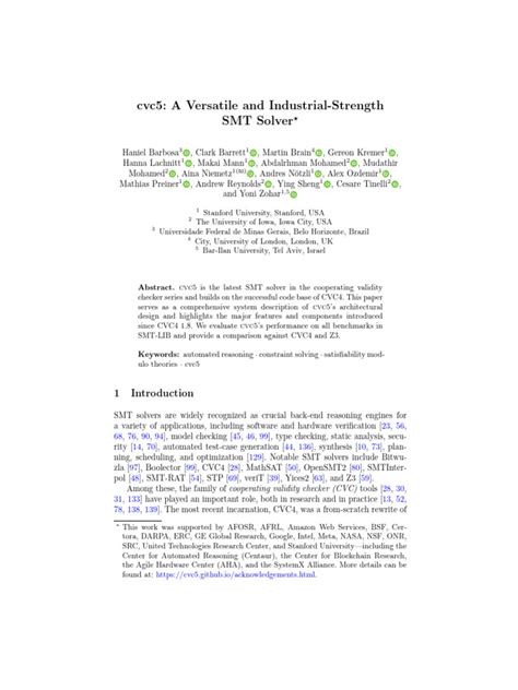 Cvc5 A Versatile And Industrial Strength Smt Solver Pdf Software