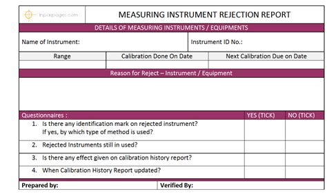 Measuring Instrument Rejection Report