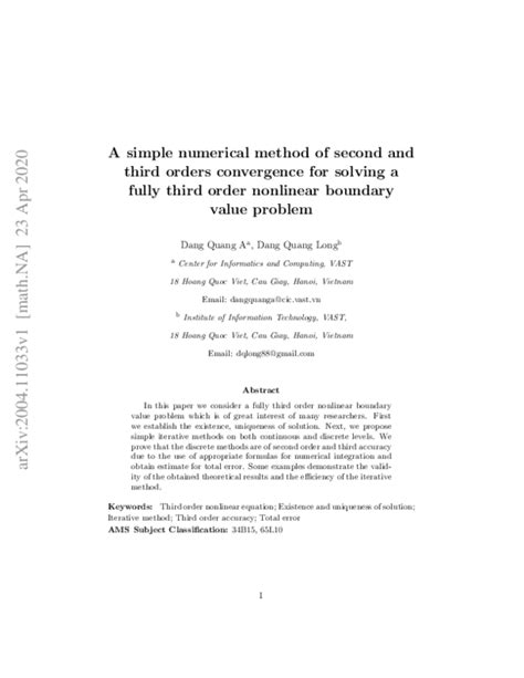 Pdf A Simple Numerical Method Of Second And Third Orders Convergence For Solving A Fully Third