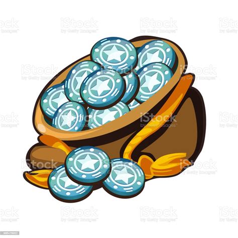 캔버스 가방 게임으로 가득 라운드 흰색 배경에 고립 된 스타의 이미지와 칩 노름의 요소입니다 만화 벡터 근접 일러스트 레이 션 가득 찬에 대한 스톡 벡터 아트 및 기타