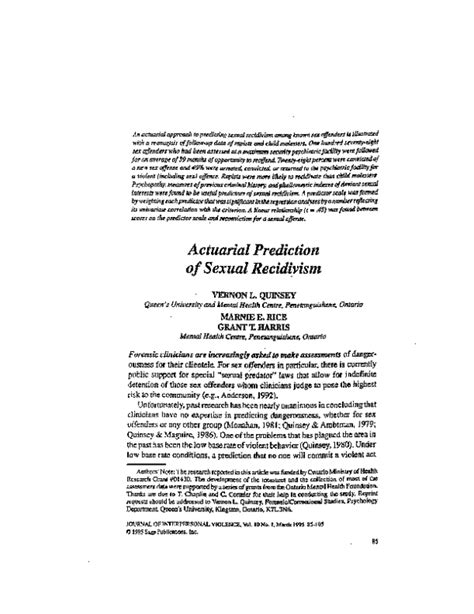 Pdf Actuarial Prediction Of Sexual Recidivism