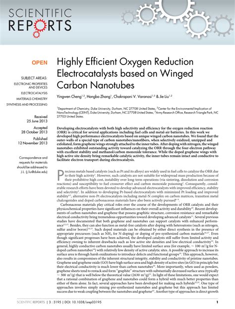 Pdf Highly Efficient Oxygen Reduction Electrocatalysts Based On Winged Carbon Nanotubes