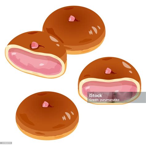 Sakura Bean Paste Bread Set Stock Illustration Download Image Now Anpan Backgrounds Bakery