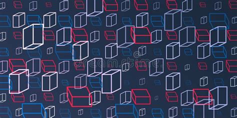 A Vibrant Abstract Pattern Of Repeating 3d Cubes In Red Blue And White On A Dark Blue